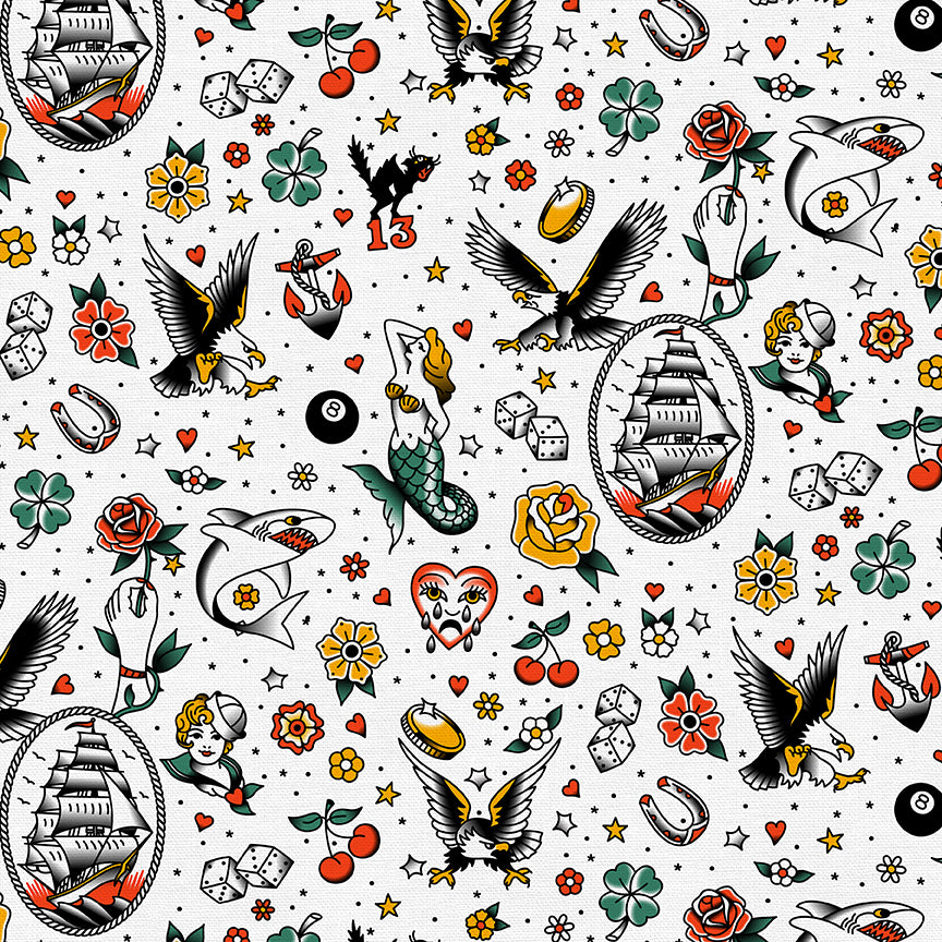 Tattoo Toss - White – Paintbrush Studio Fabrics